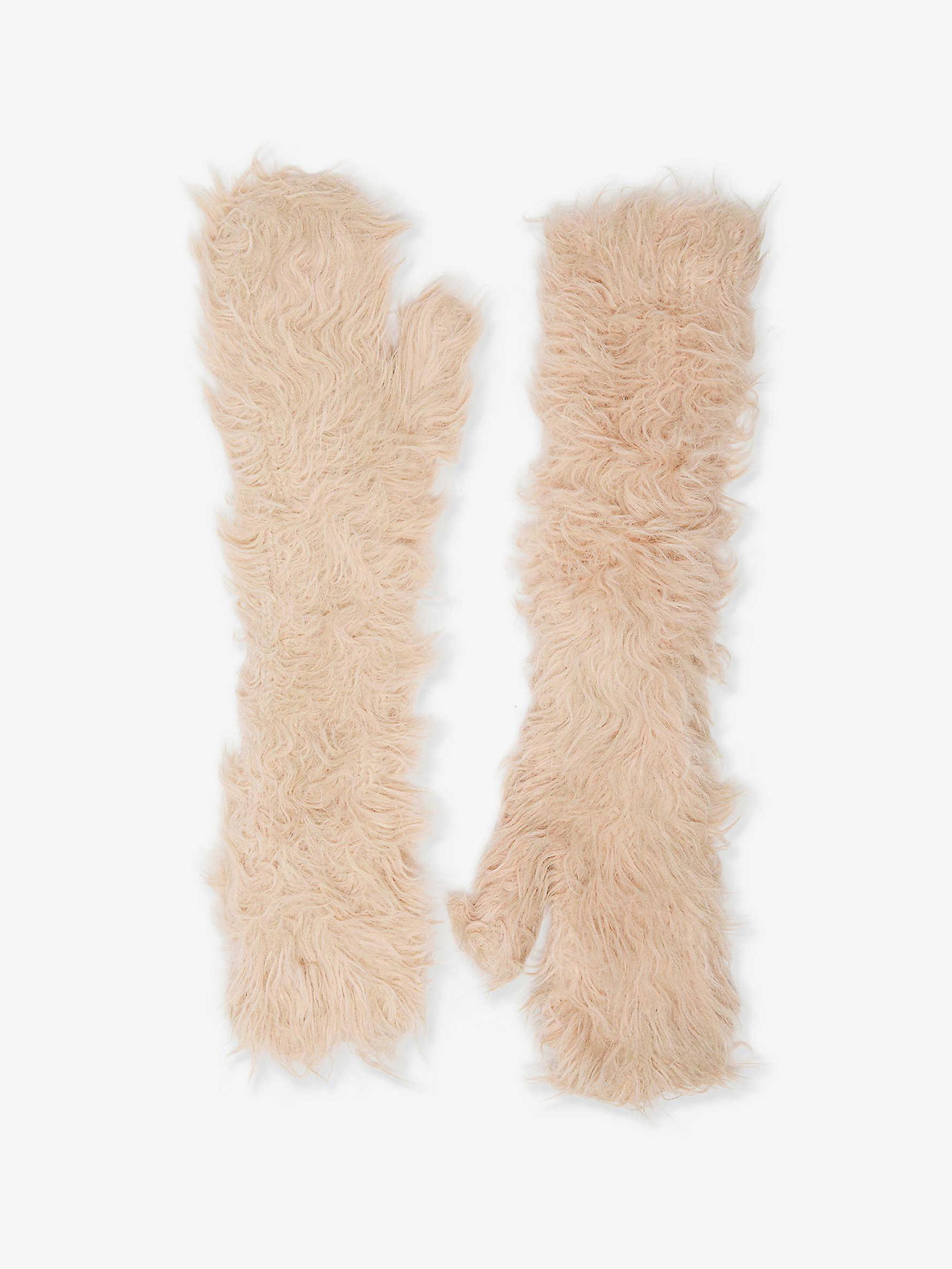 ACNE STUDIOS Fluffy Opera-Length Faux-Fur Mittens in BEIGE | endource