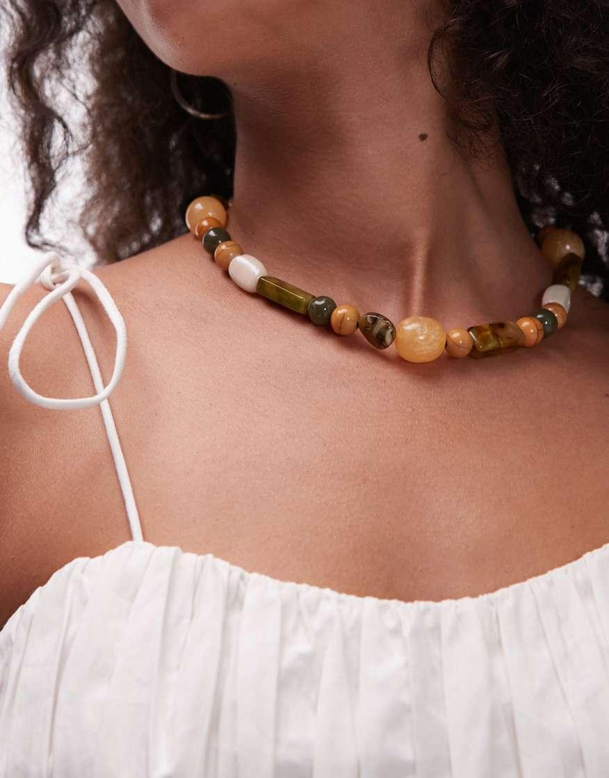 MANGO Beaded Necklace in TAN | endource