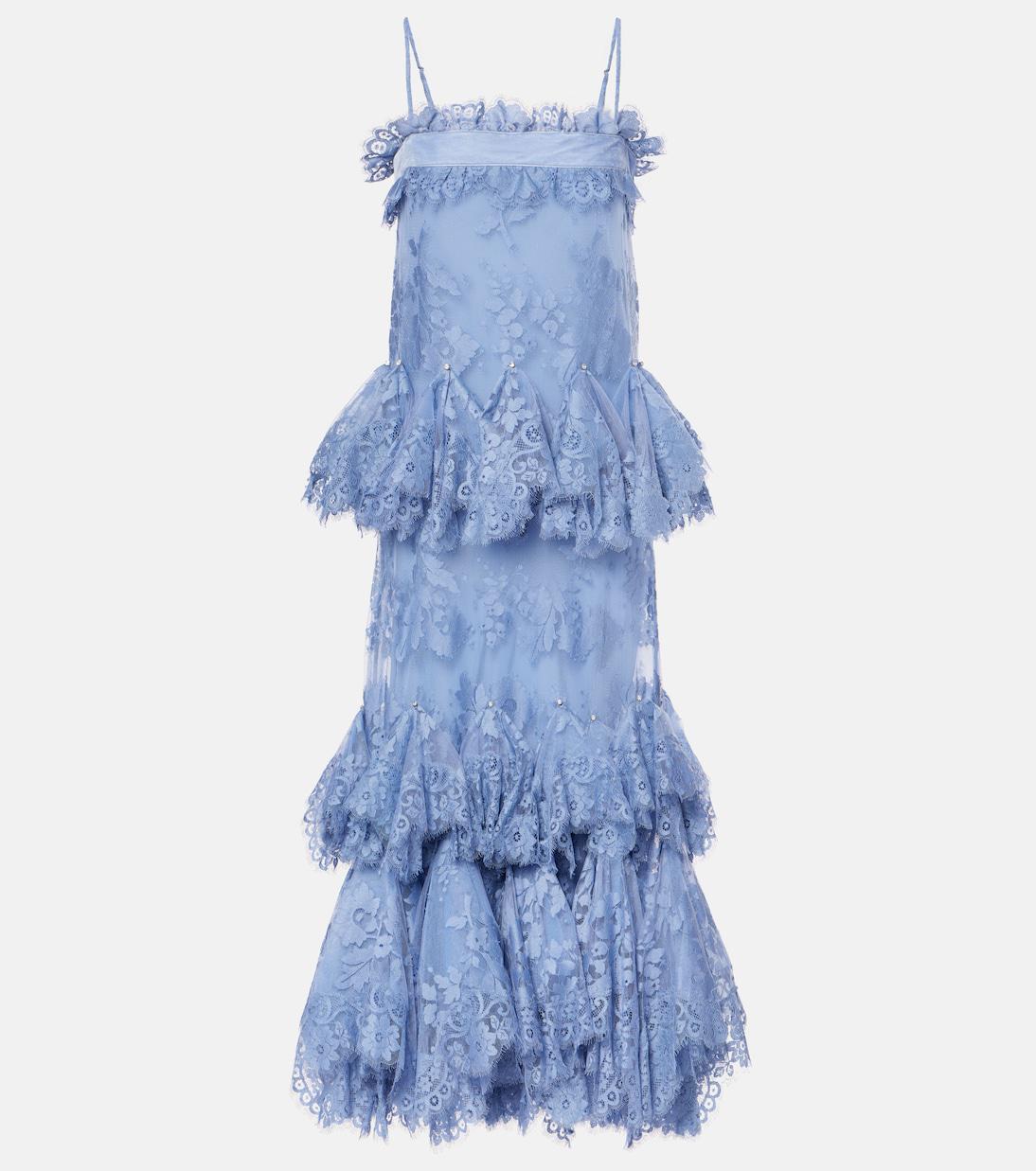 ZIMMERMANN Eden Ruffled Lace Gown in Blue | endource