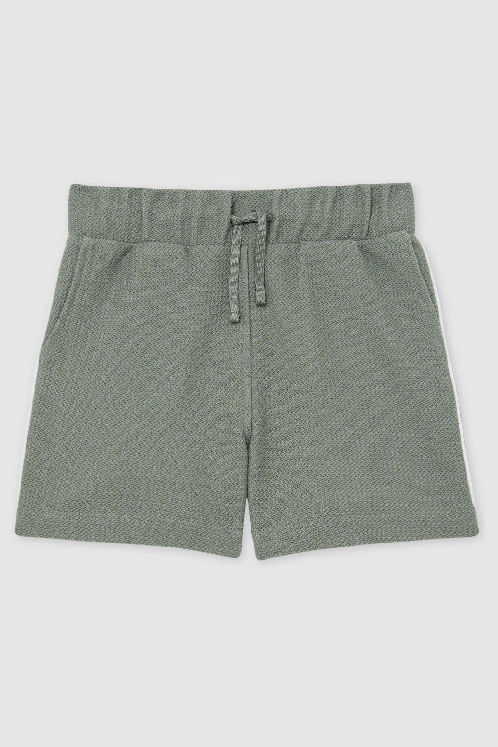 REISS Cotton Textured Piped Shorts in Sage Green | endource