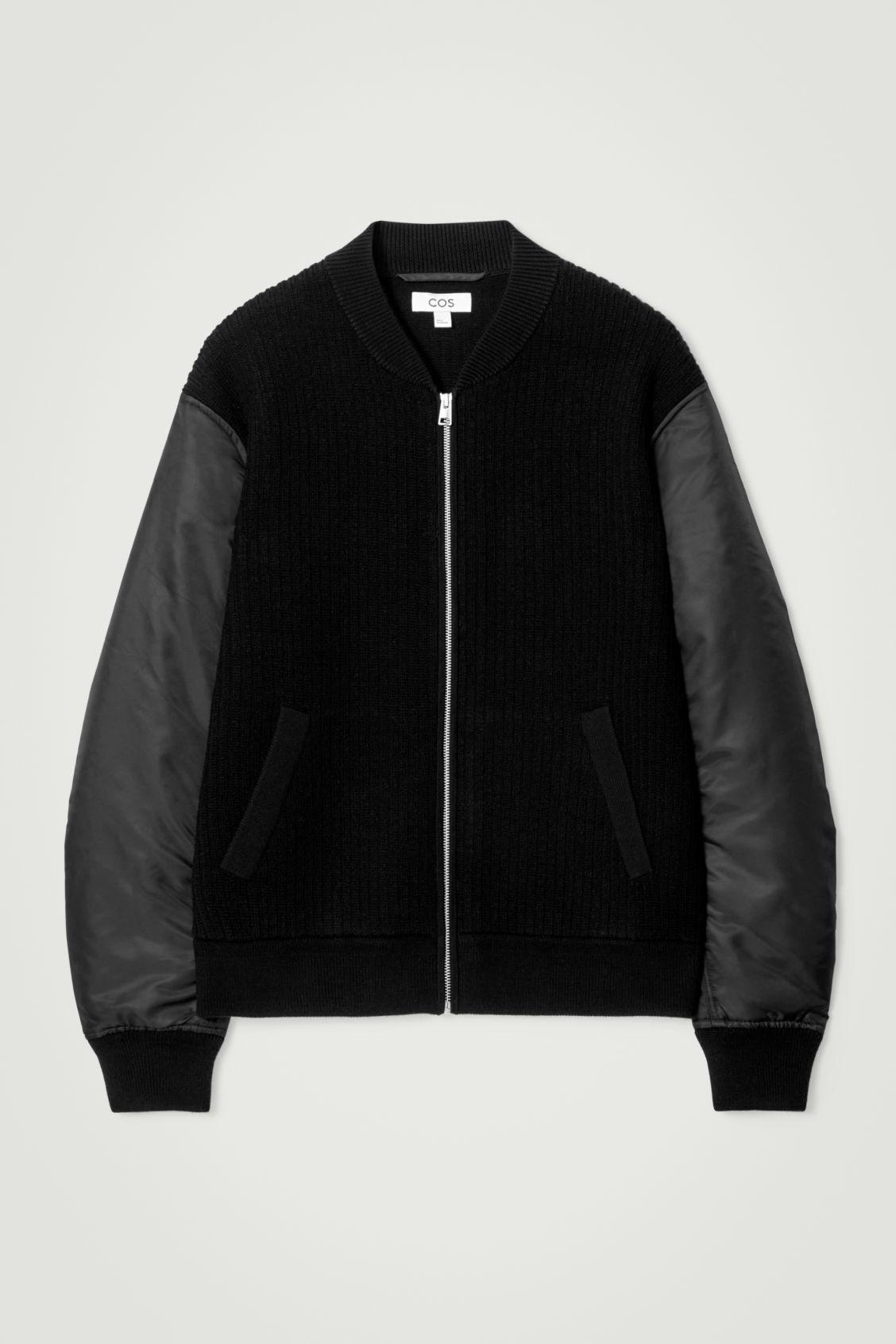 COS Panelled Merino Wool Bomber Jacket in BLACK | endource