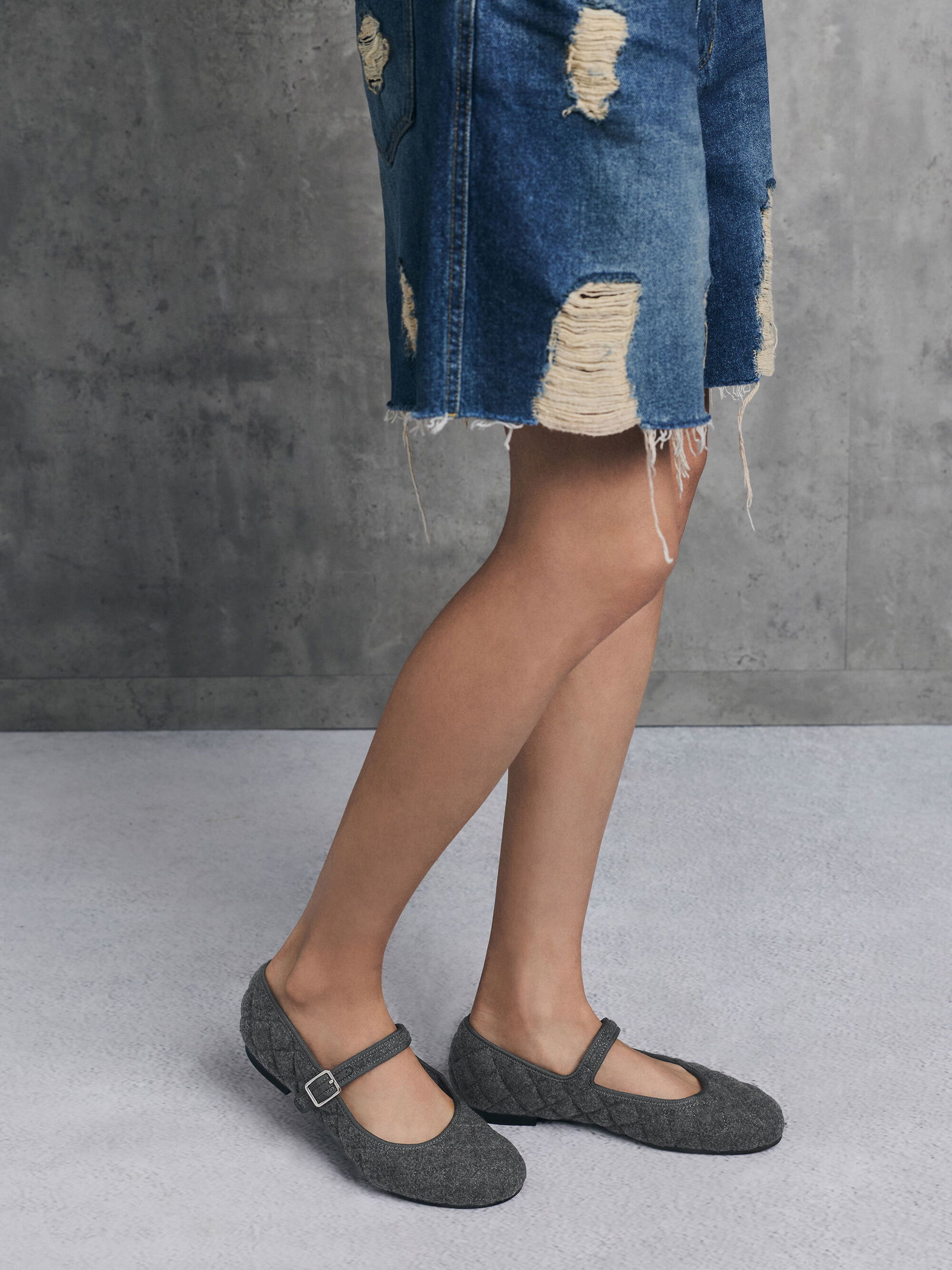 CHARLES & KEITH Carmel Felt Quilted Mary Jane Flats | endource