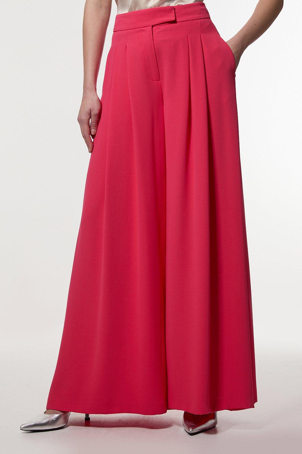 KAREN MILLEN Soft Tailored Colour Block Waist Wide Leg Trousers in Pink ...