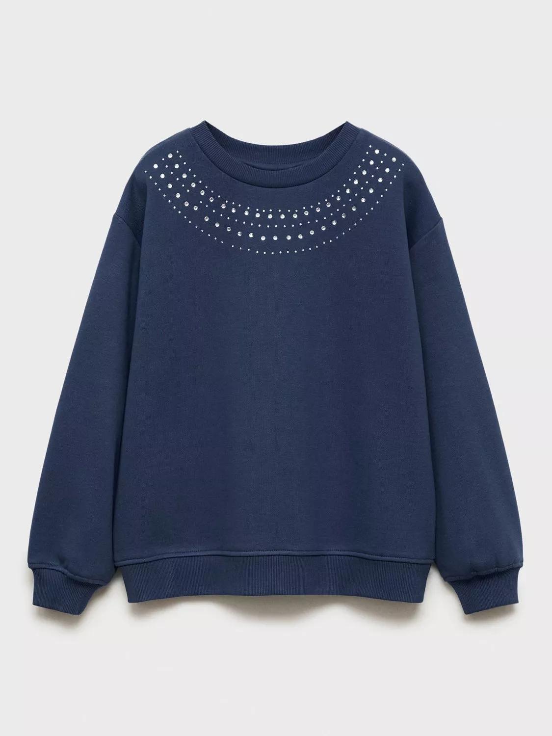 MANGO Beaded Collar Sweatshirt in Navy | endource