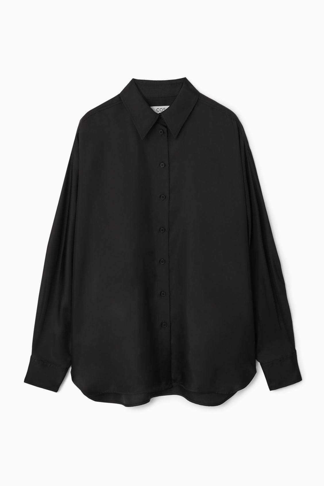 COS Oversized Batwing-Sleeve Silk Shirt in BLACK | endource