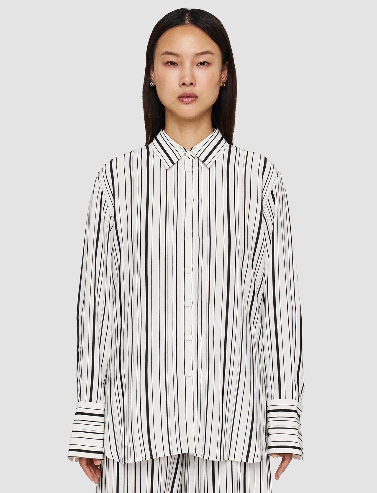 JOSEPH Silk Animation Bold Blouse in Oyster White/Black | Endource