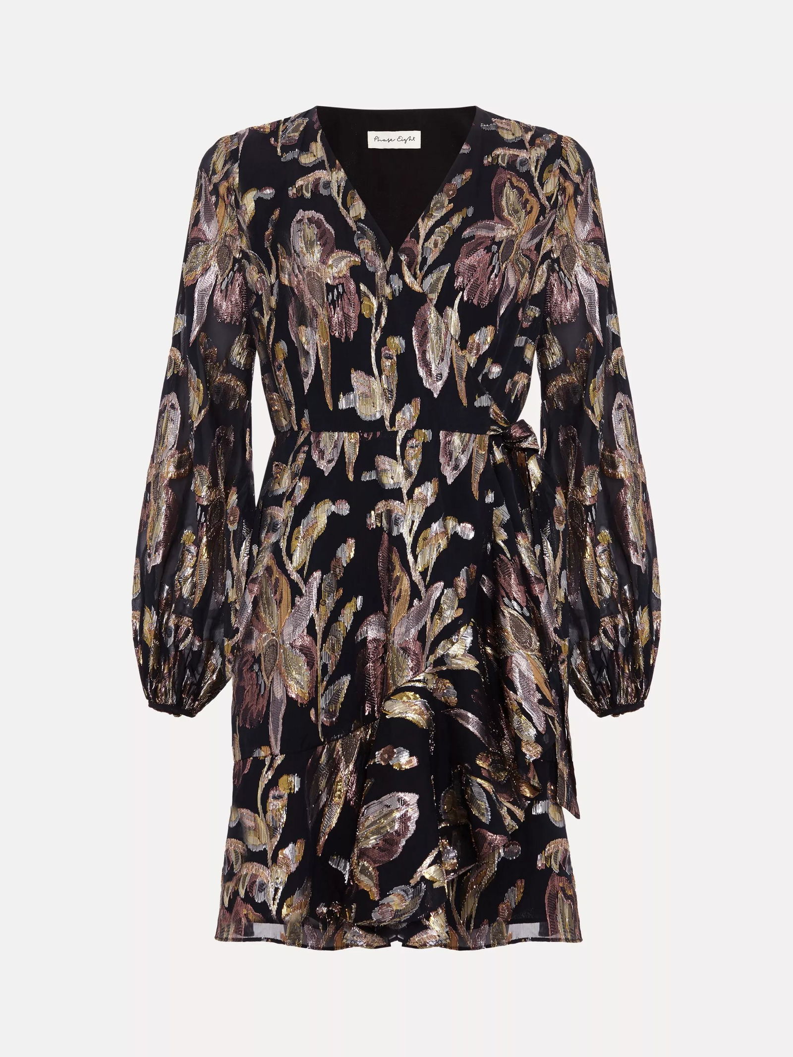 PHASE EIGHT Amelia Metallic Leaf Dress in Navy | endource