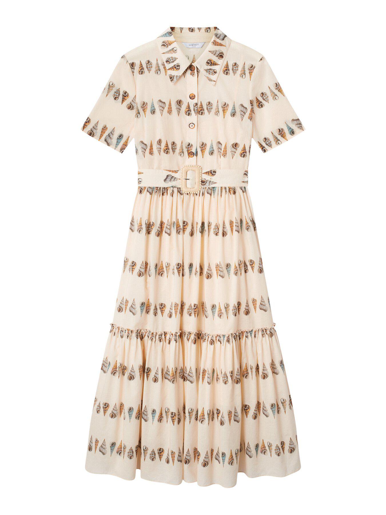 L.K. BENNETT Bella Shell Print Cotton Shirt Dress in Cream | endource