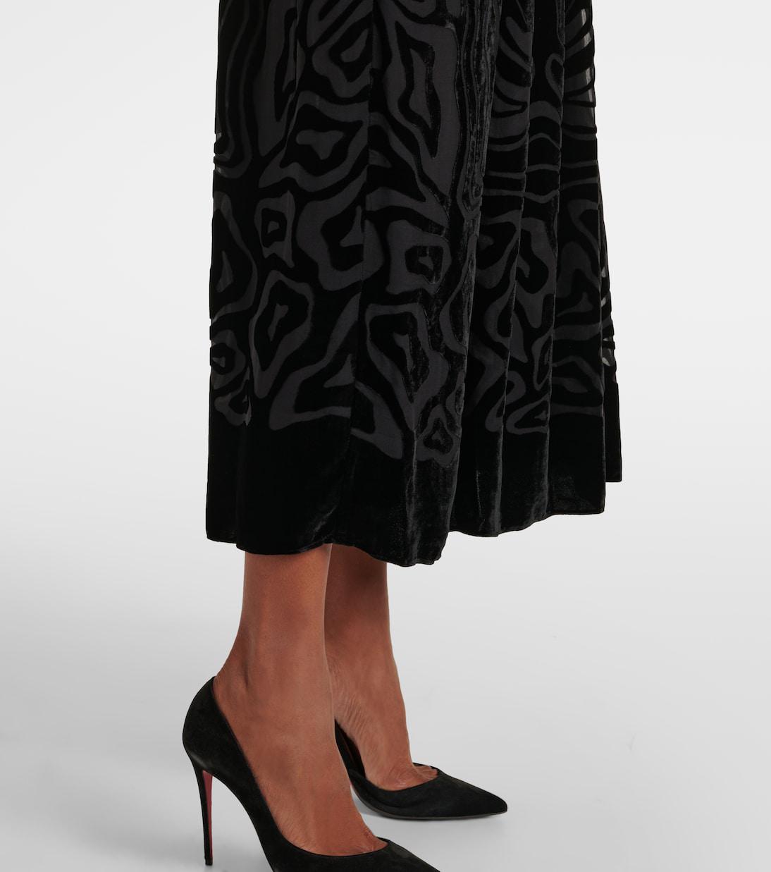 ULLA JOHNSON Elora Velvet And Mesh Midi Dress | endource
