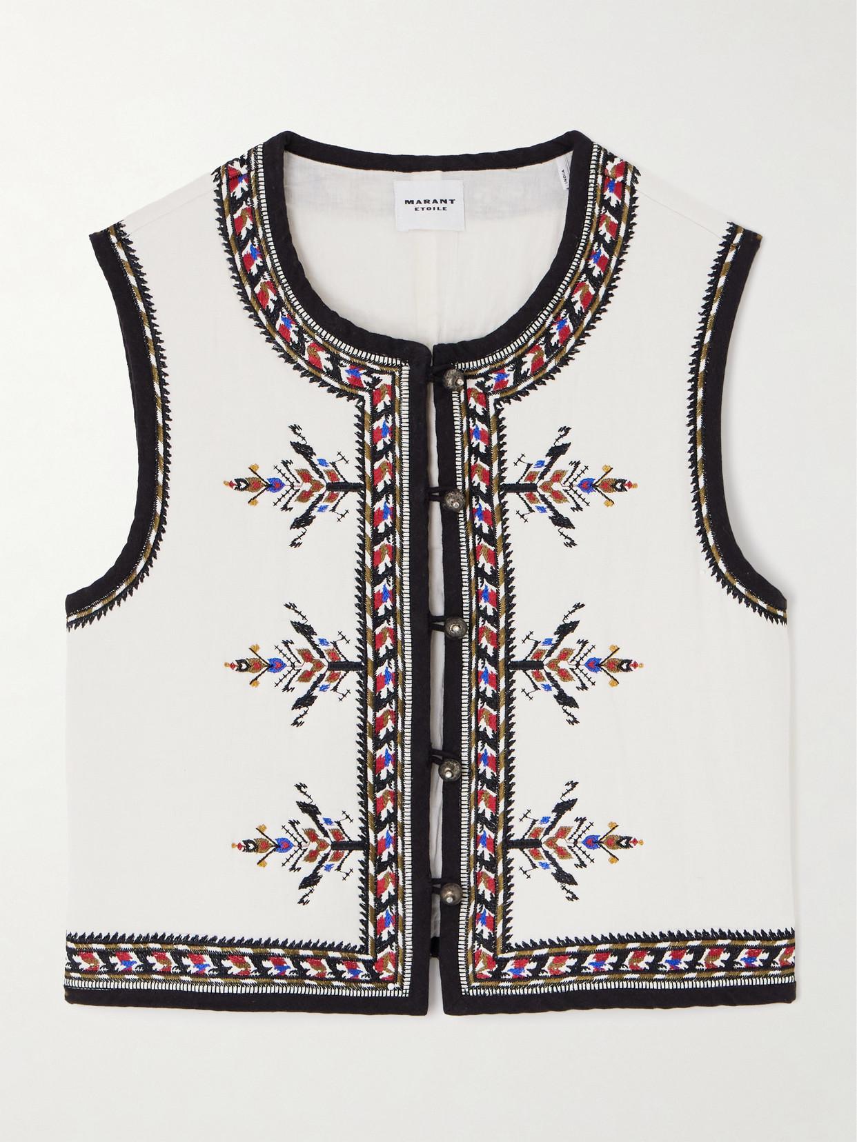 ISABEL MARANT ÉTOILE Padded Embroidered Woven Vest in Ecru | endource
