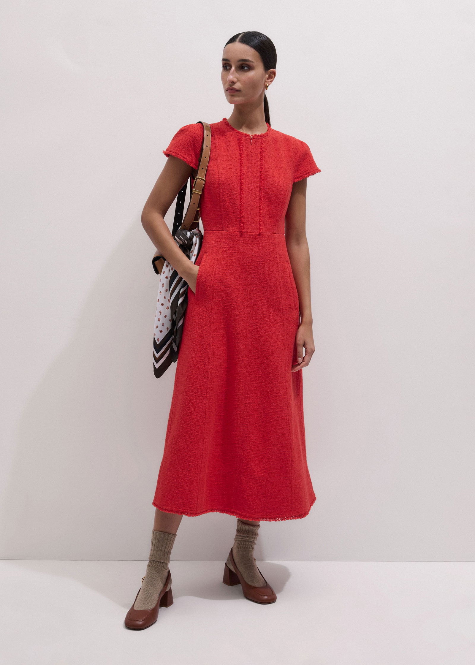 ME+EM Fringe Detail Fit And Flare Midi Dress | endource