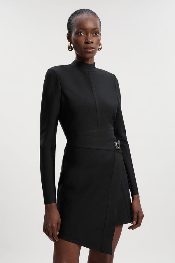 KAREN MILLEN Figure Form Bandage Asymmetric Knit Mini Dress | endource