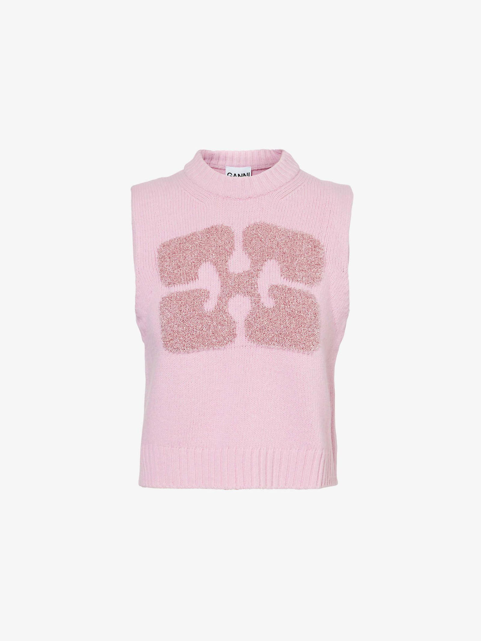 GANNI Brushed-Texture Graphic-Pattern Knitted Top in FRAGRANT LILAC ...