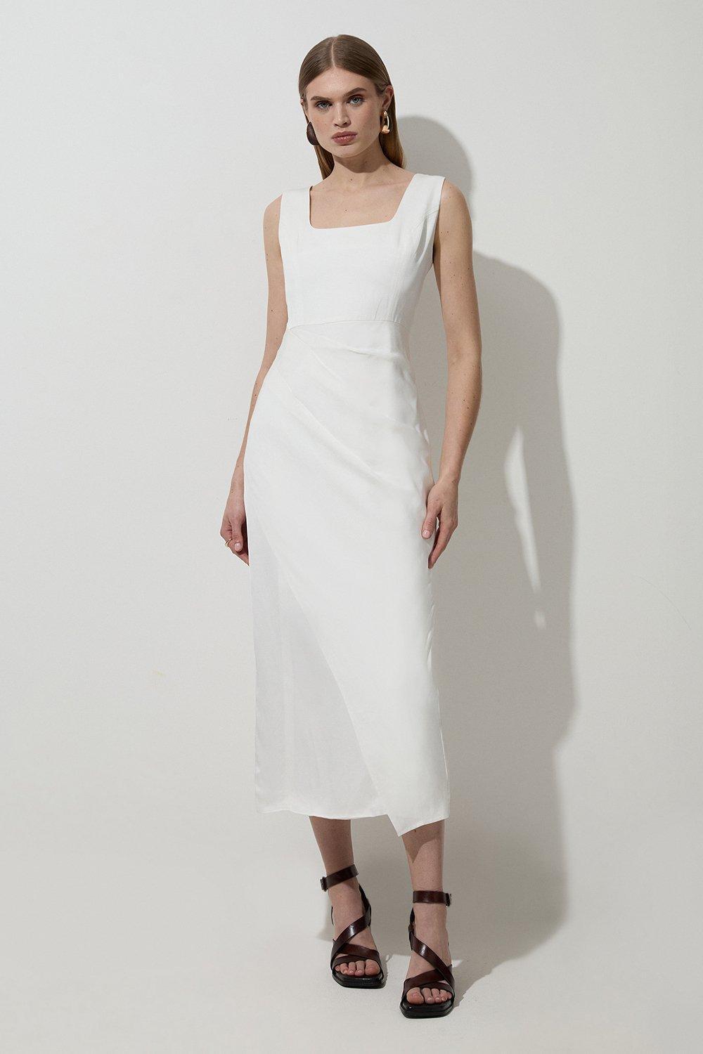 KAREN MILLEN Tall Tailored Linen Strappy Pleat Detail Midaxi Dress in ...