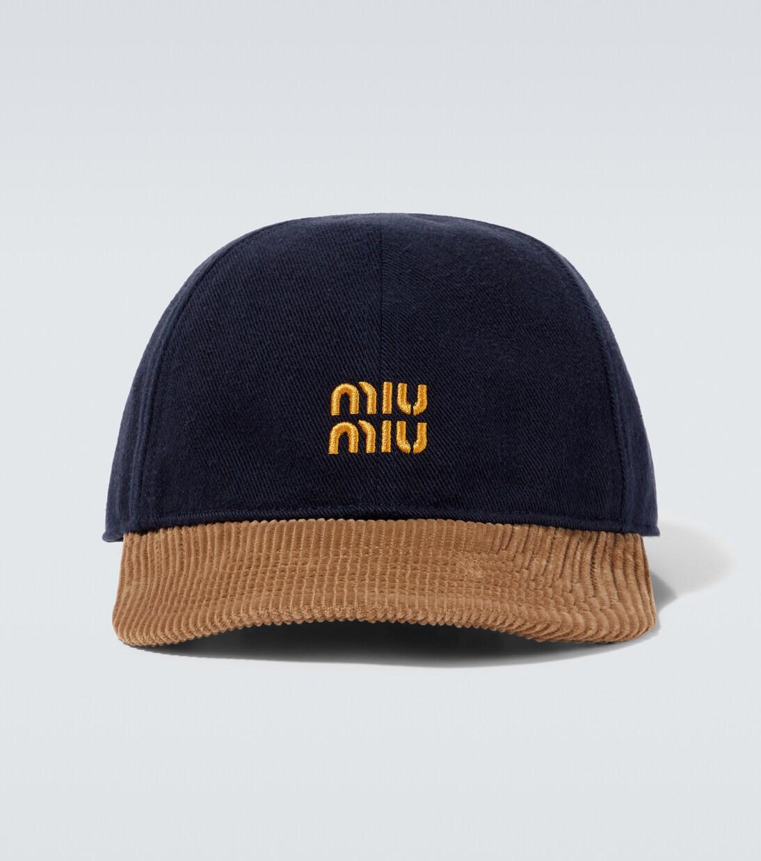 MIU MIU Logo Denim And Corduroy Baseball Cap in Blue | endource