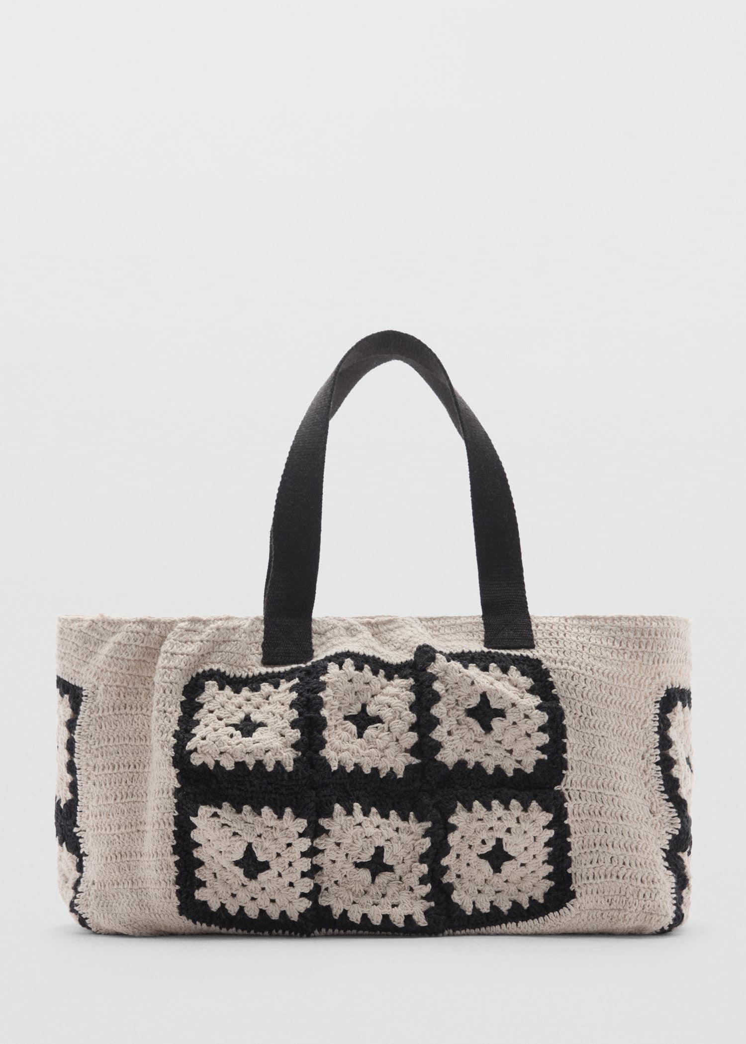 Mango Crochet Shopper Bag In Black Endource