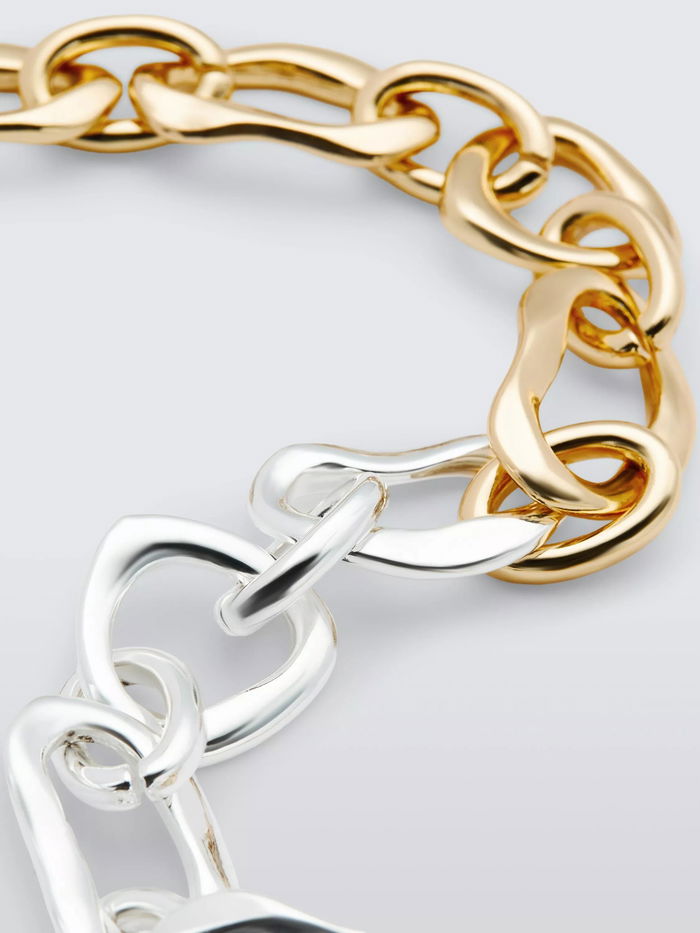 JOHN LEWIS Irregular Link T-Bar Mixed Plate Necklace, Gold/Silver ...