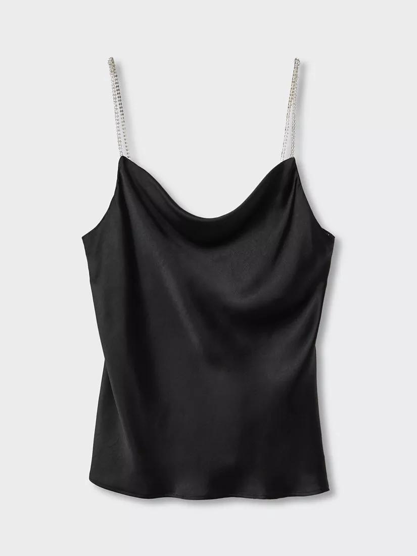 MANGO Nineties Satin Cami Top in Black | endource