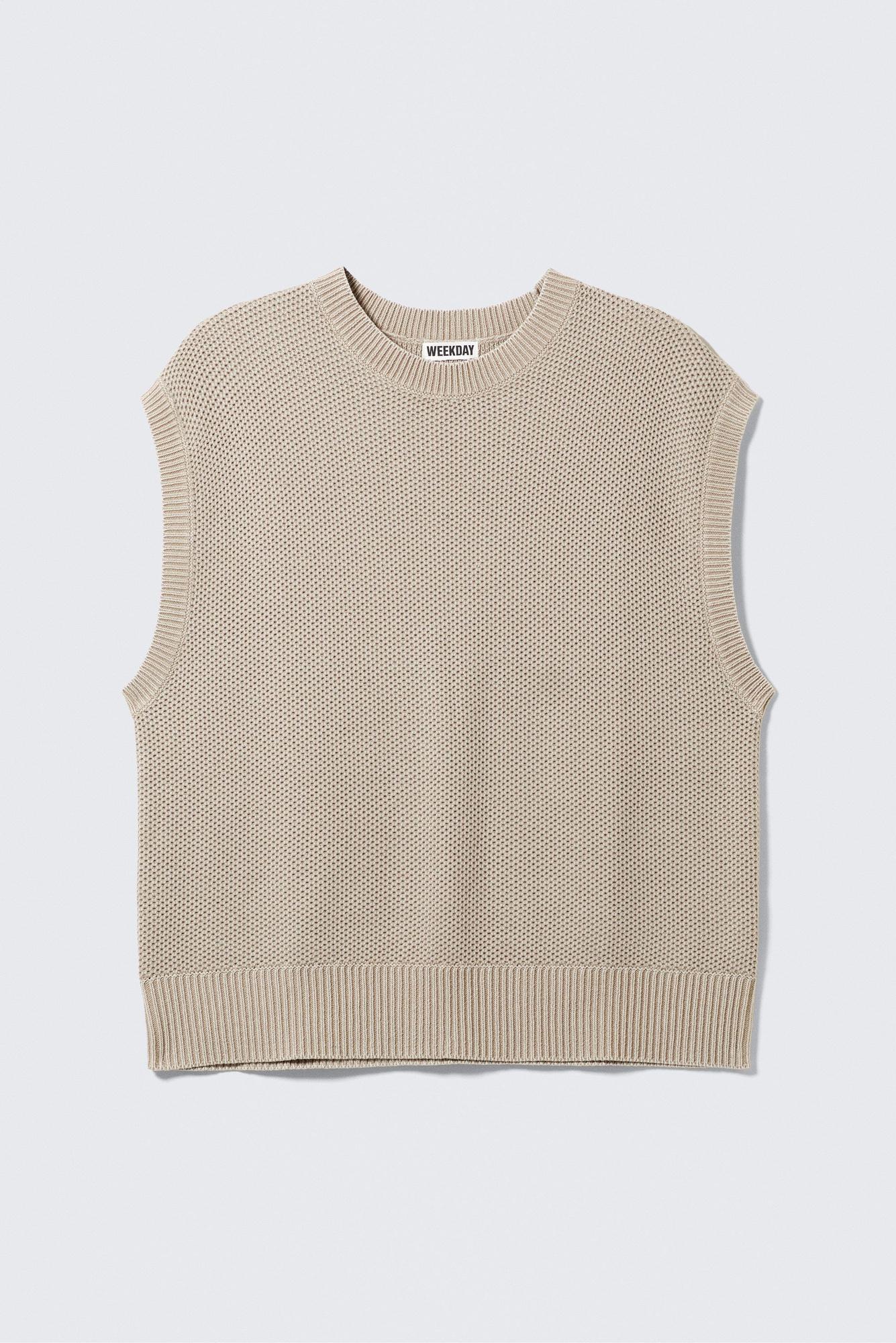 WEEKDAY Loose Fit Knitted Cotton Vest in Beige | endource