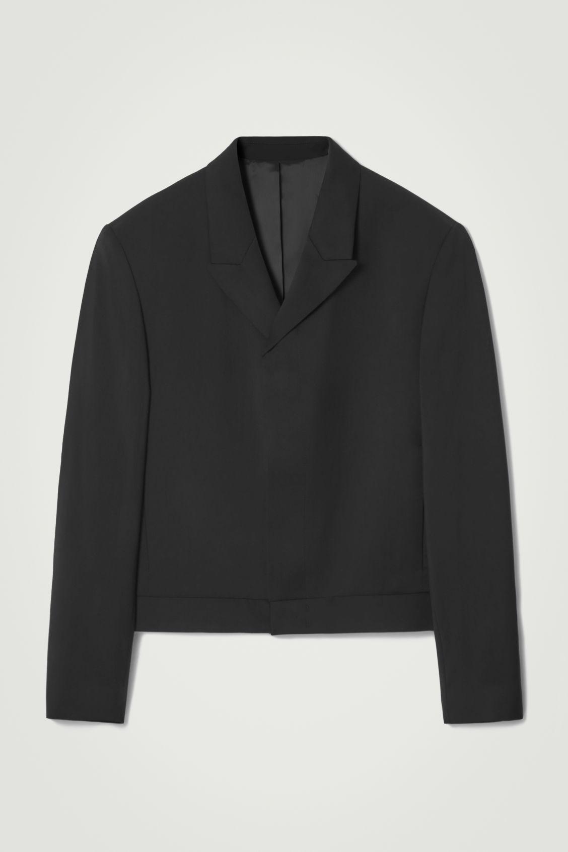COS Slim Cropped Wool Blazer in BLACK | endource