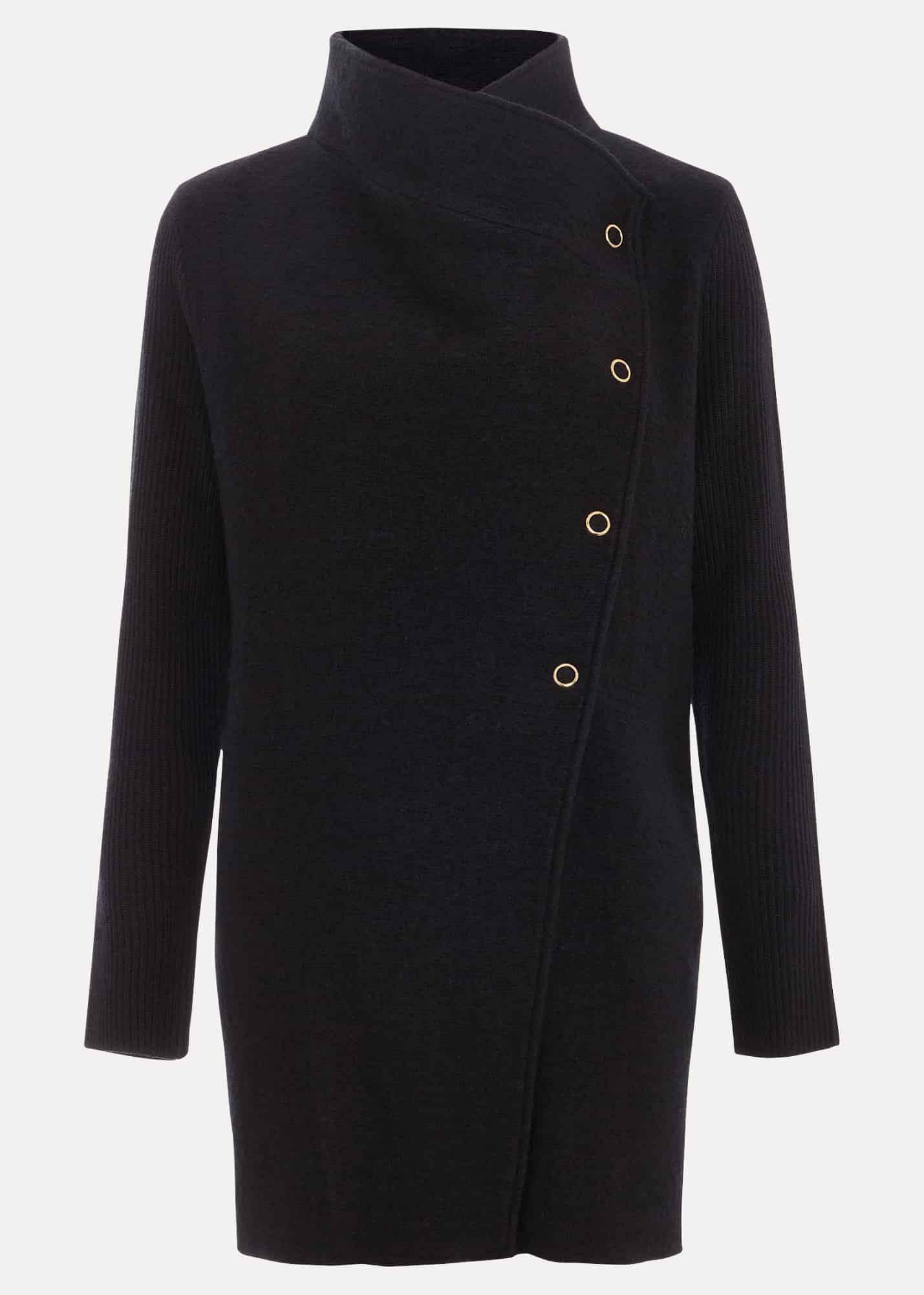 PHASE EIGHT Lea Popper Knit Coat in Black | endource
