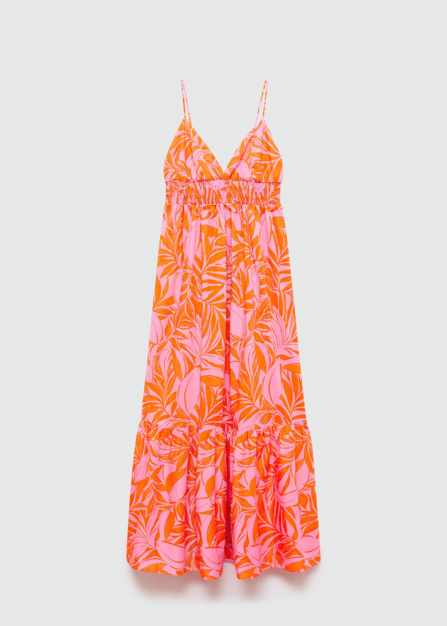 MANGO Printed Long Dress in Orange | endource