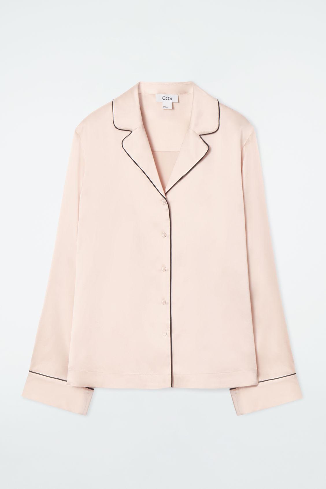 COS Piped Silk Pyjama Shirt in APRICOT | endource