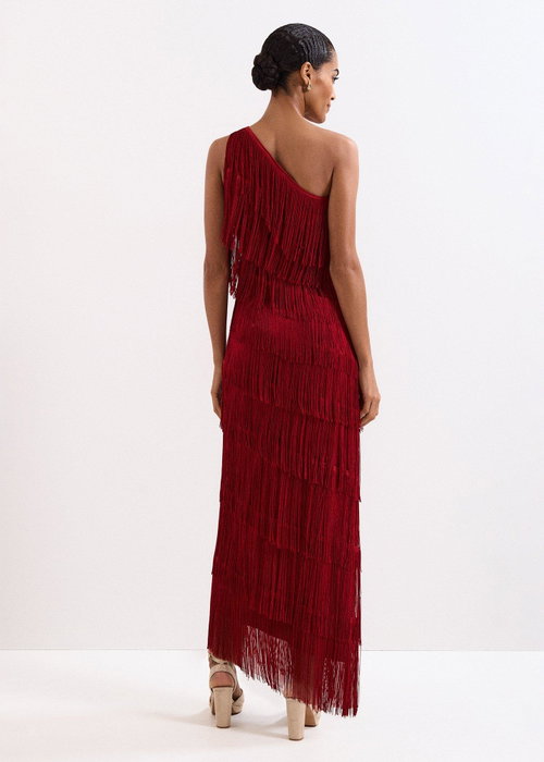 PHASE EIGHT Otto Red One Shoulder Fringe Maxi Dress | endource