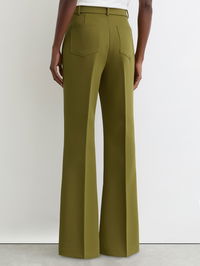 REISS Petite Twill High-Rise Flared Trousers In Chartreuse Green | endource