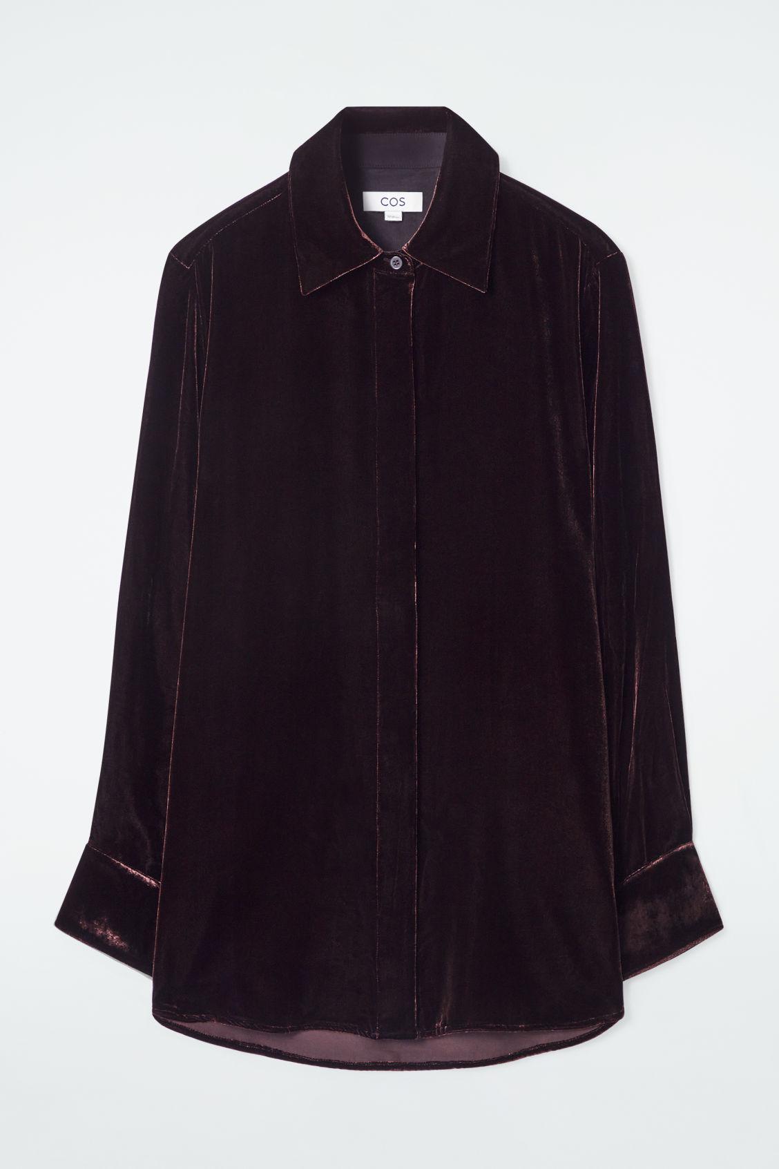 COS Silk-Blend Velvet Shirt in MAHOGANY | endource