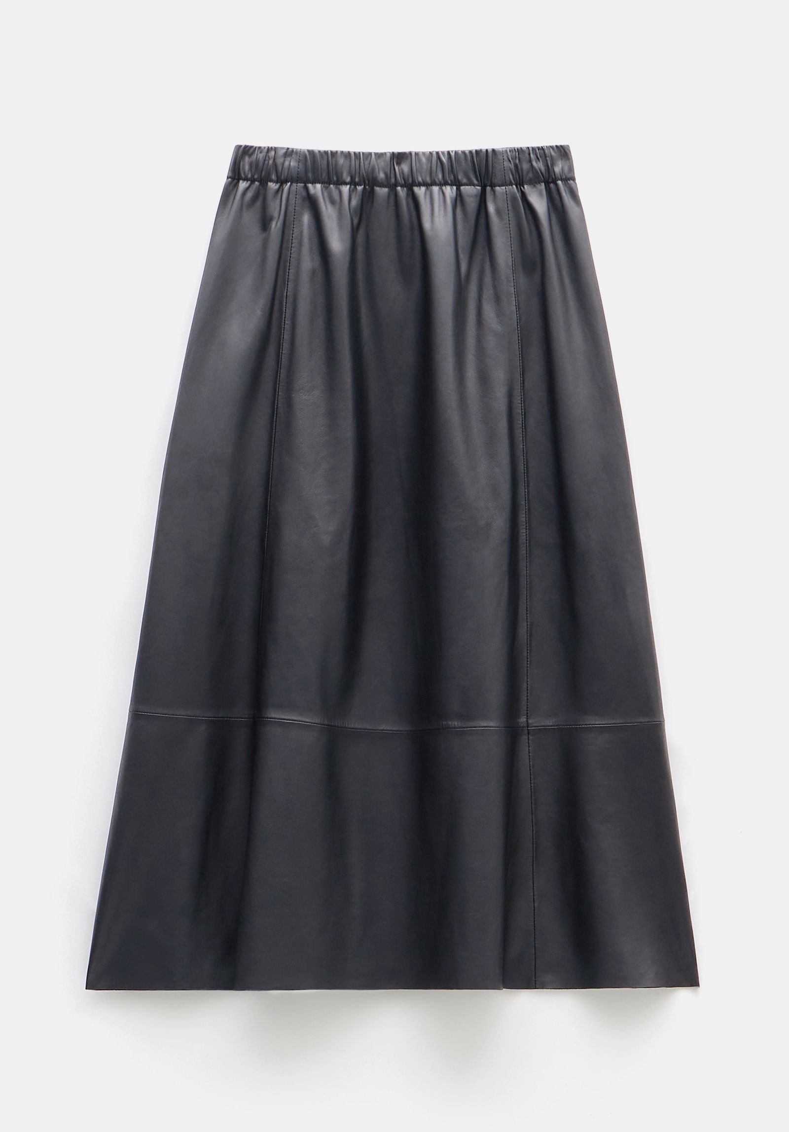 HUSH Agatha Leather Midi Skirt in Black | endource