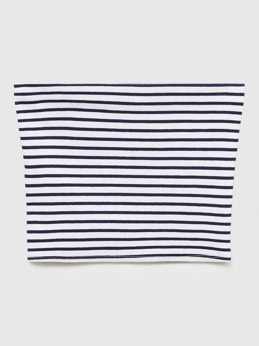 MANGO Bandi Stripe Bandeau Top in White/Navy | endource