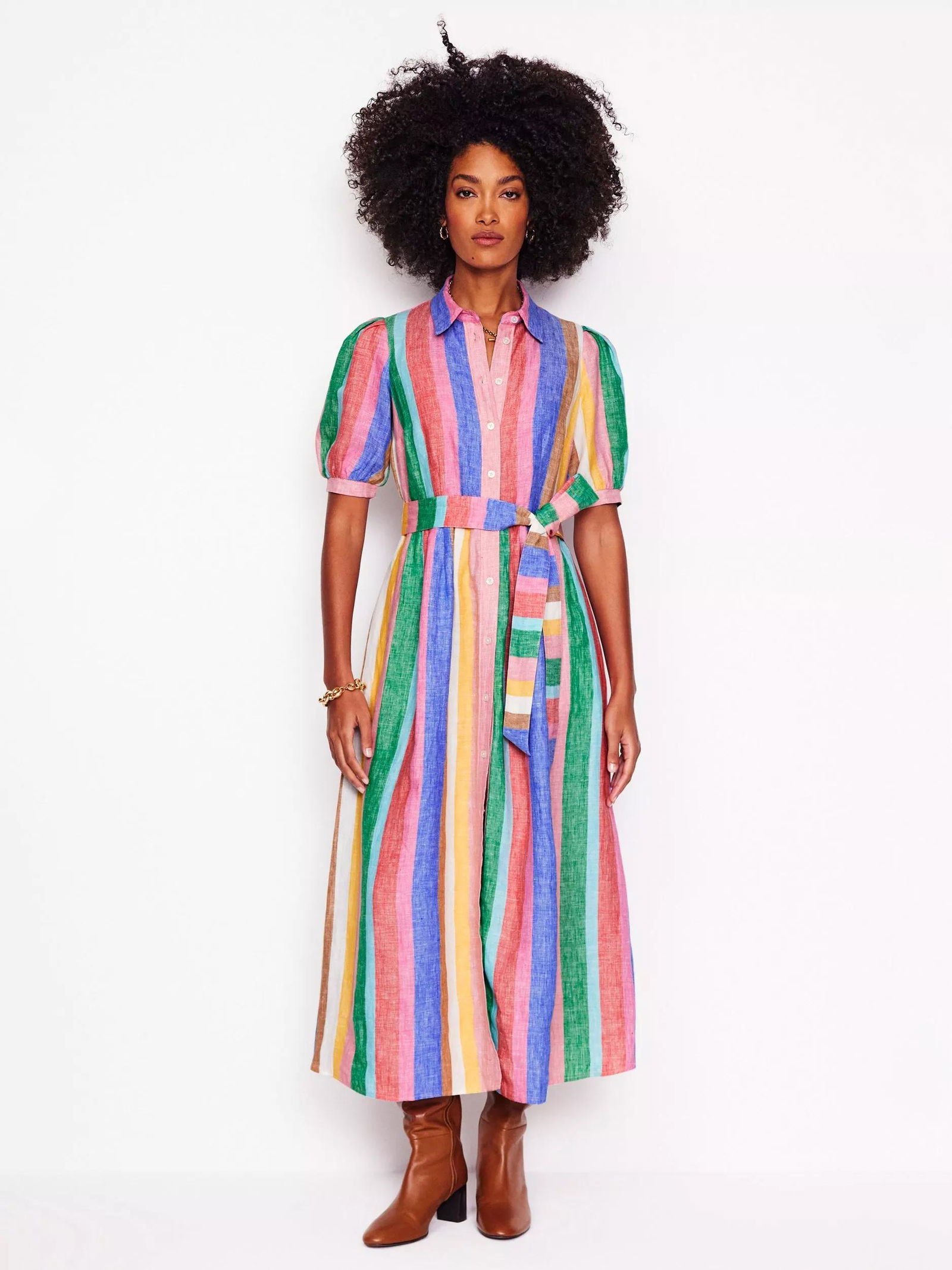 BODEN Alexa Stripe Pure Linen Dress in Multi | endource