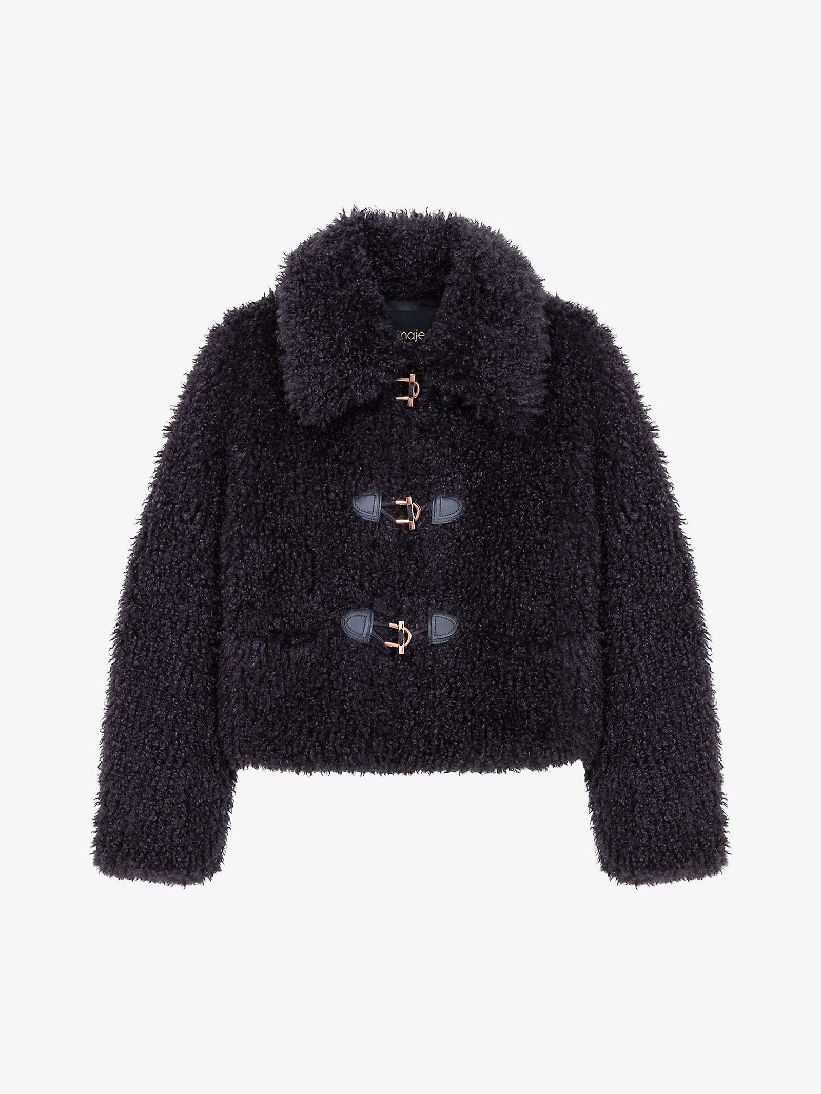 MAJE Collar Long-Sleeve Regular-Fit Faux-Shearling Jacket in NOIR ...