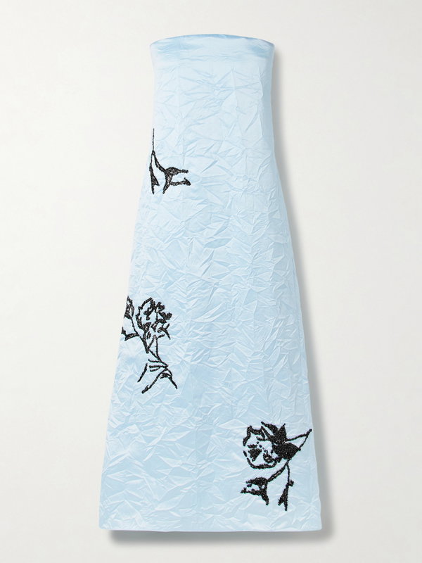 ERDEM Strapless Embellished Crinkled-Satin Midi Dress | endource