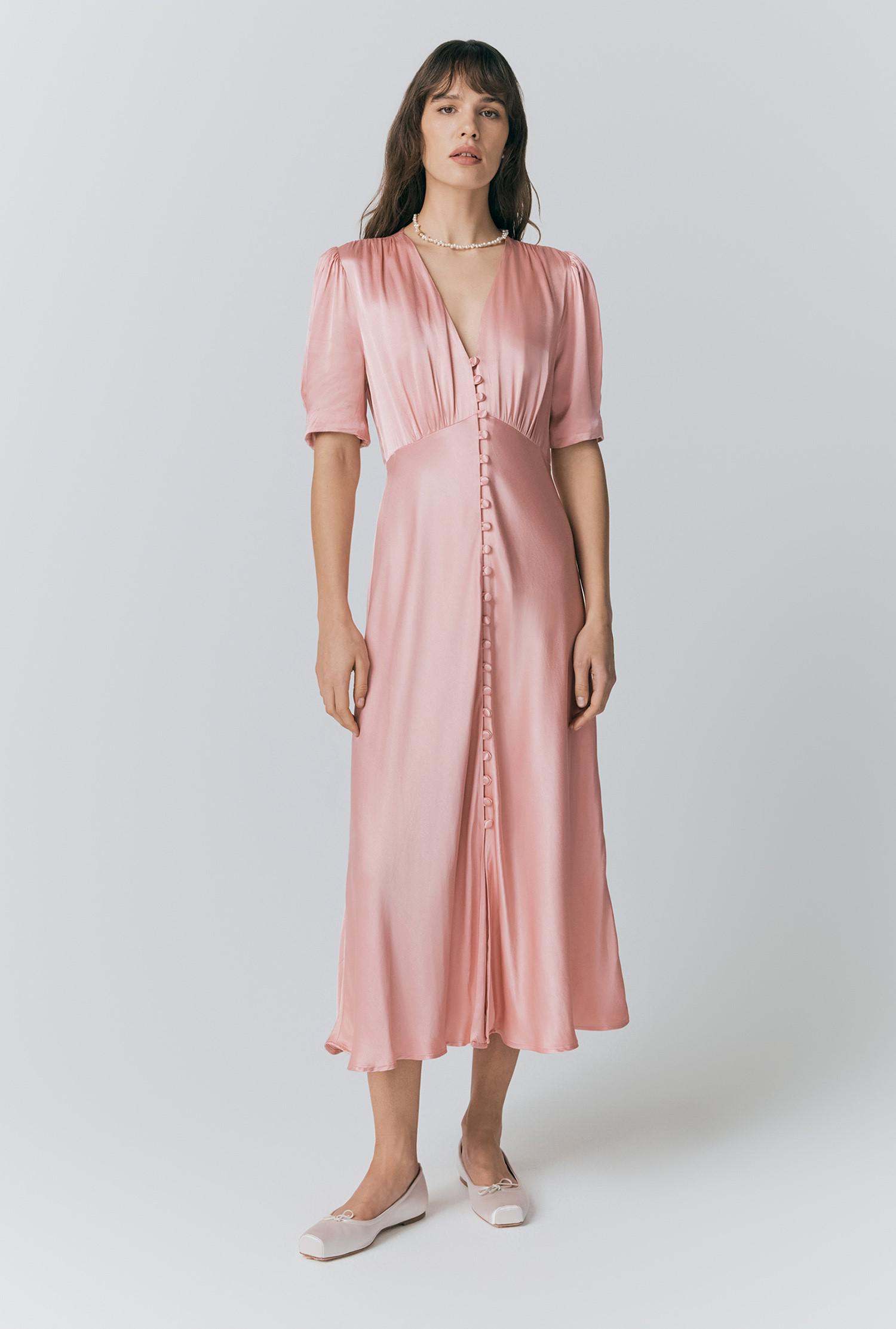 GHOST Madison Satin Button Through Dress | endource