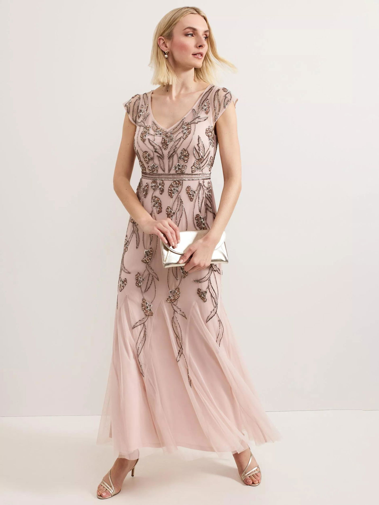 PHASE EIGHT Collection 8 Evonne Beaded Dress in Pale Pink | endource