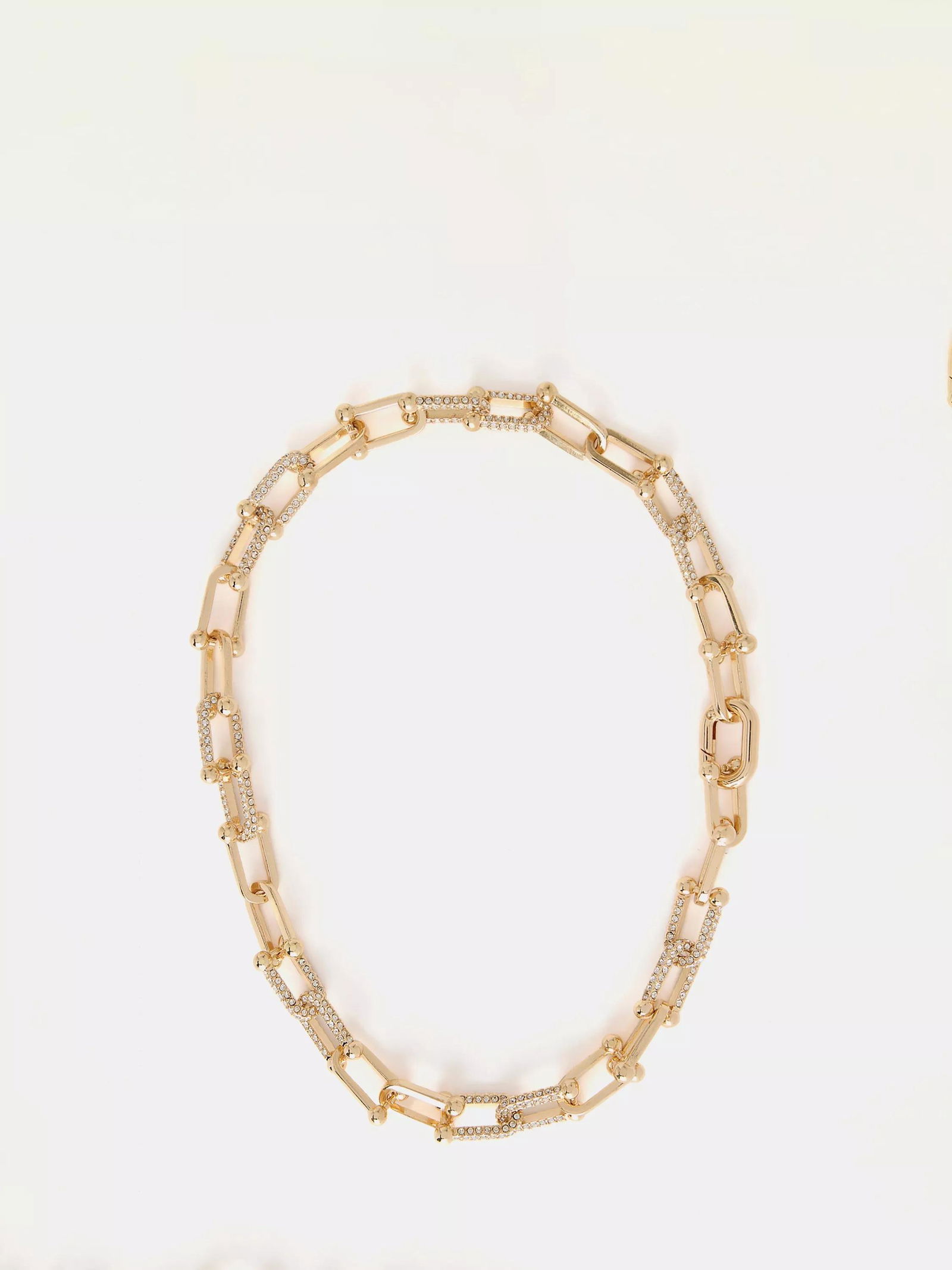 MINT VELVET Crystal Pave Link Chain Necklace in Gold | endource