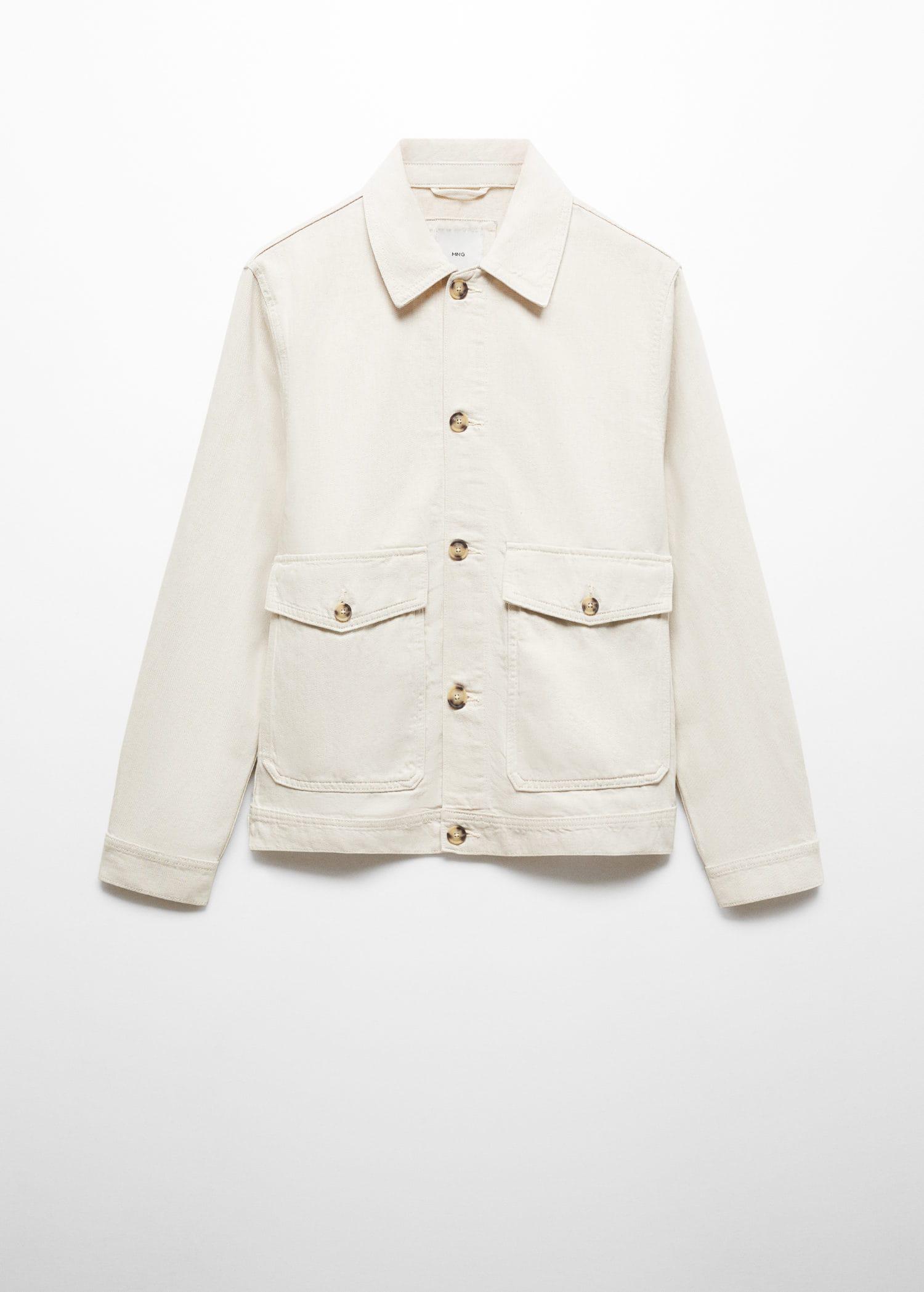 MANGO Linen Cotton Overshirt With Pockets in Ecru | endource
