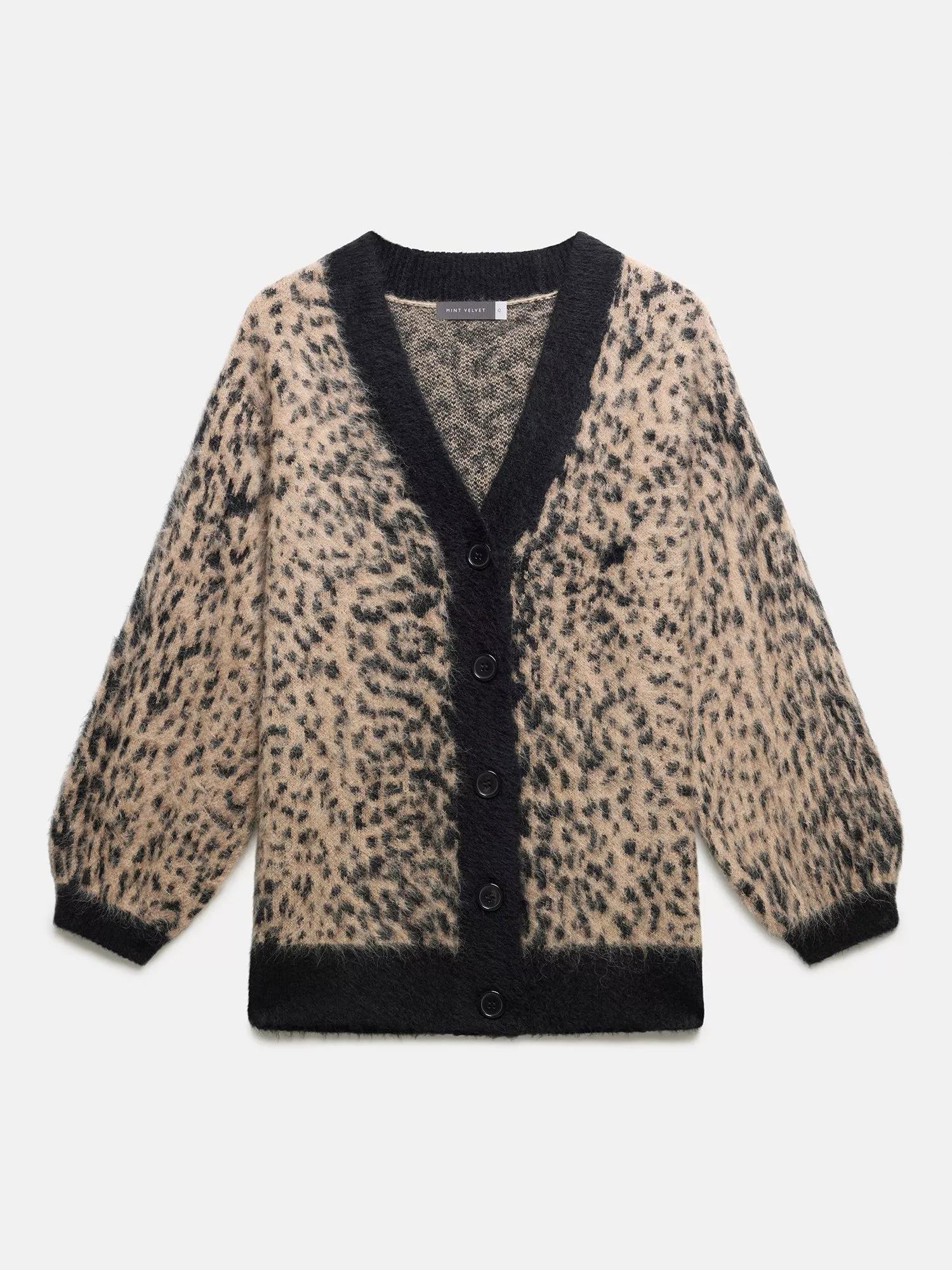 MINT VELVET Leopard Print Longline Wool Blend Cardigan in Multi | endource