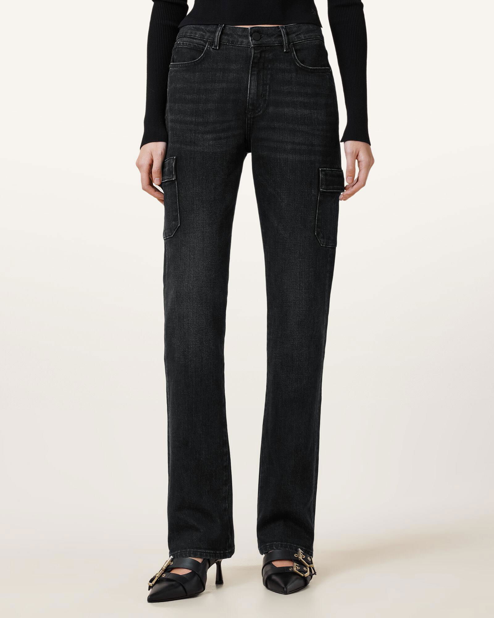 ALLSAINTS Hollis Slim Denim Bootcut Jeans in Washed Black | endource