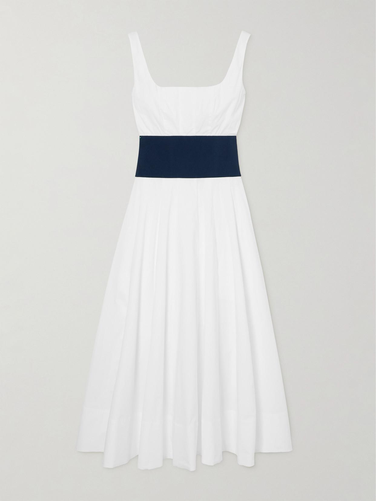 STAUD Rig Paneled Pleated Stretch-Cotton Poplin Midi Dress in White ...