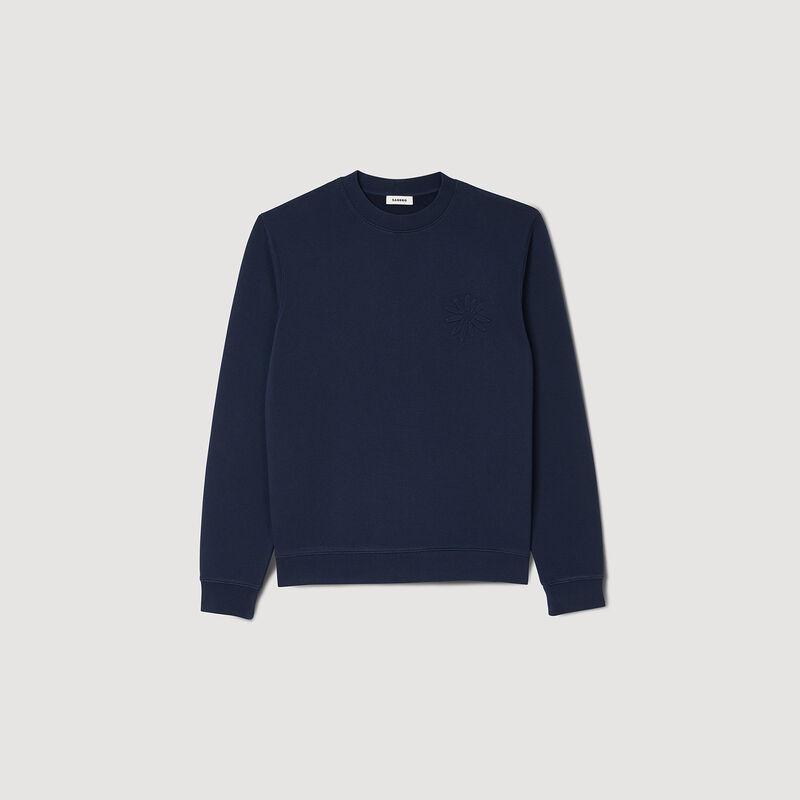SANDRO Cotton Flower Sweatshirt in Navy Blue | Endource