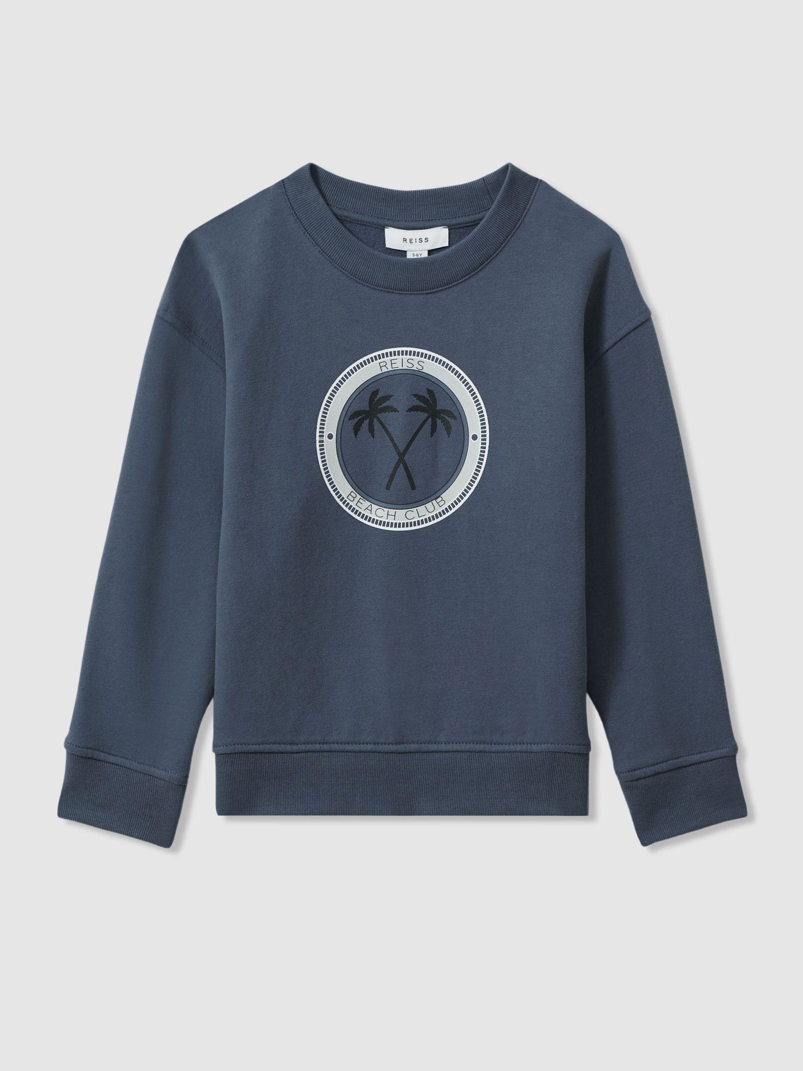 REISS Marin Cotton Motif Crew Neck Sweatshirt in Airforce Blue | endource
