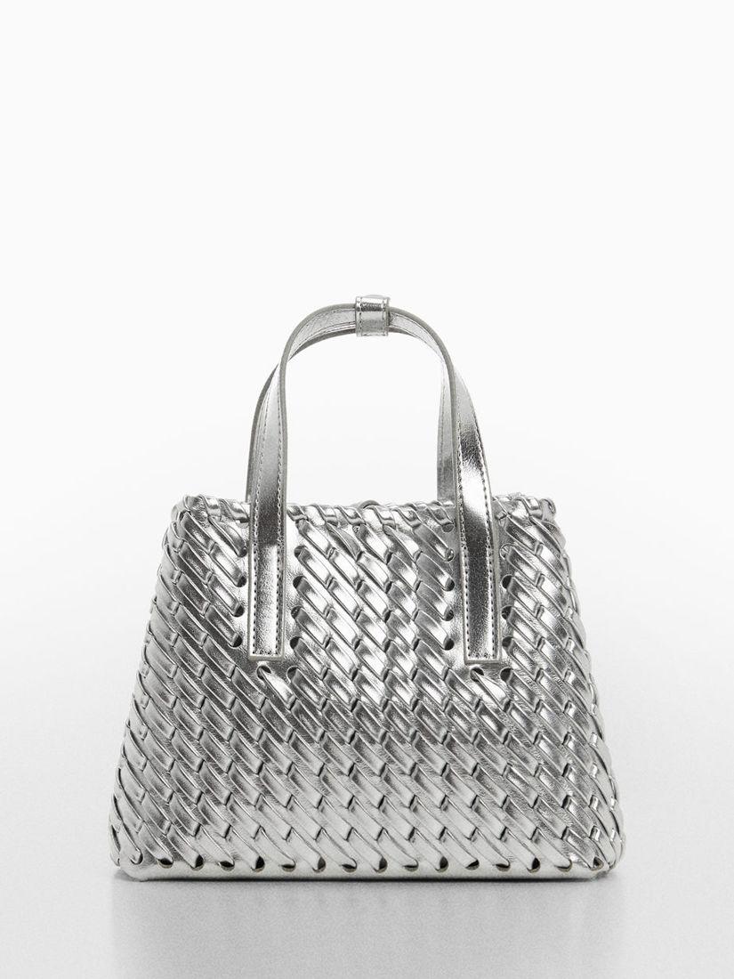 MANGO Diego Lattice Shoulder Bag in Silver | endource