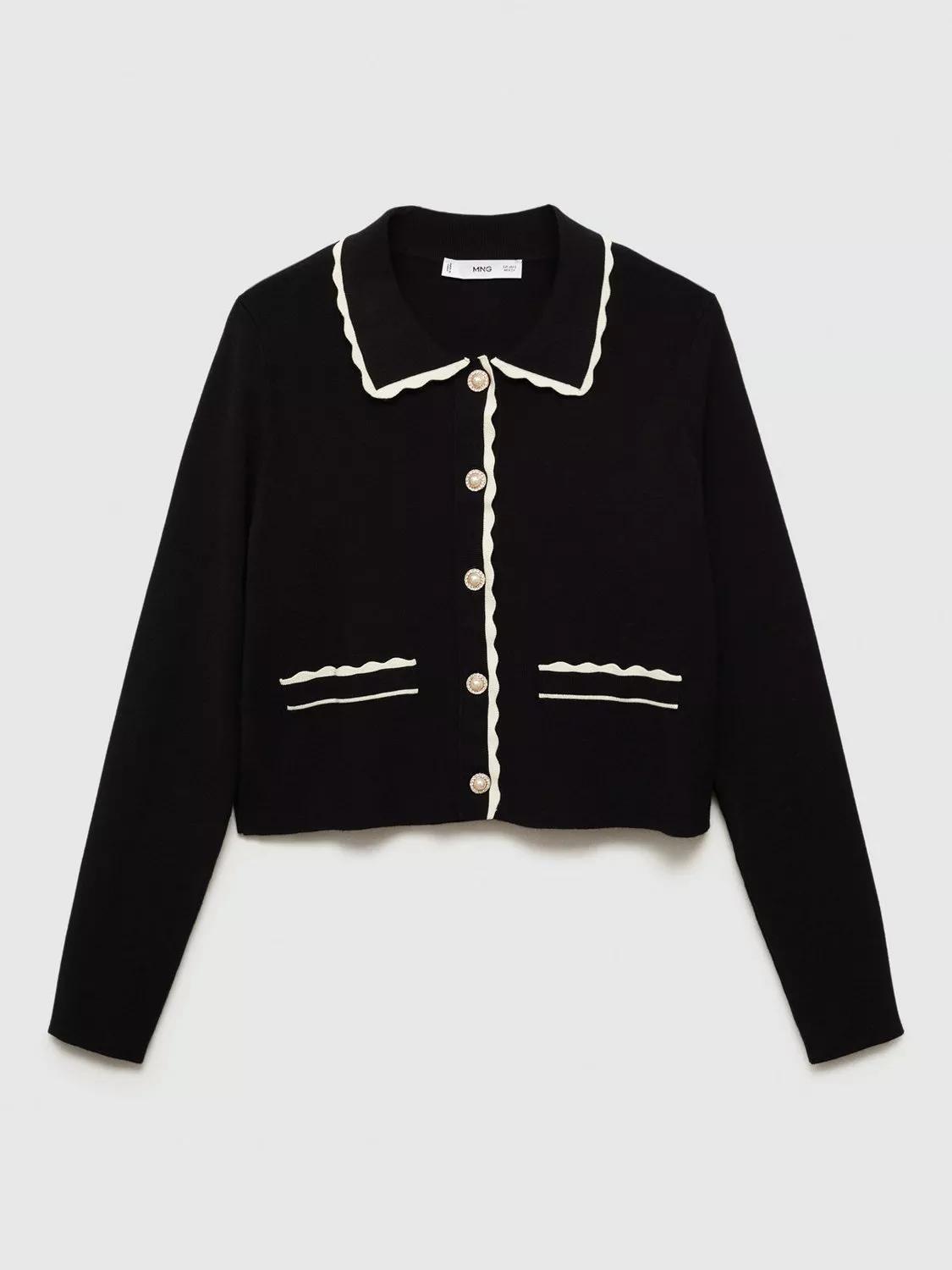 MANGO Diana Scallop Trim Cardigan in Black | endource