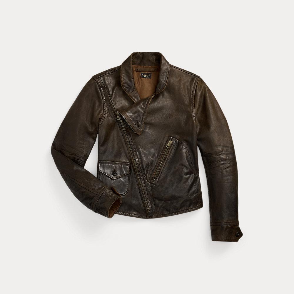 RALPH LAUREN RRL Leather Moto Jacket in Brown | endource