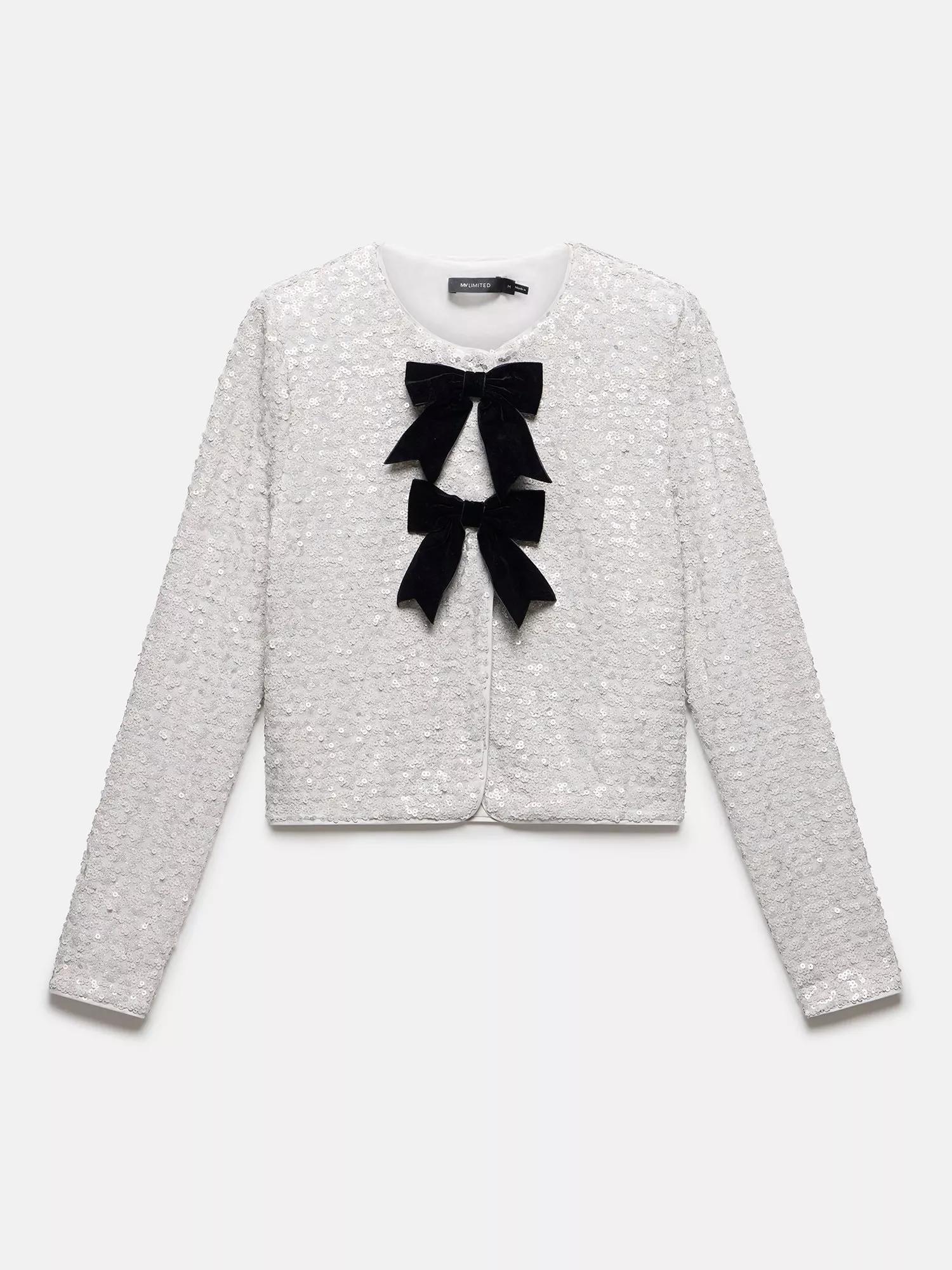 MINT VELVET Sequin Bow Jacket in Ivory | endource