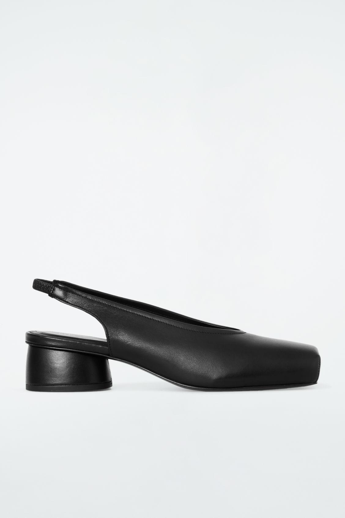 COS Square-Toe Leather Heeled Ballet Pumps in BLACK | endource