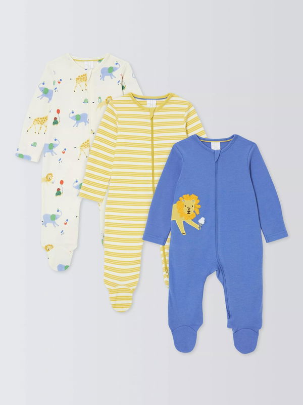 JOHN LEWIS Baby Lion Sleepsuits, Pack Of 3, Blue | endource